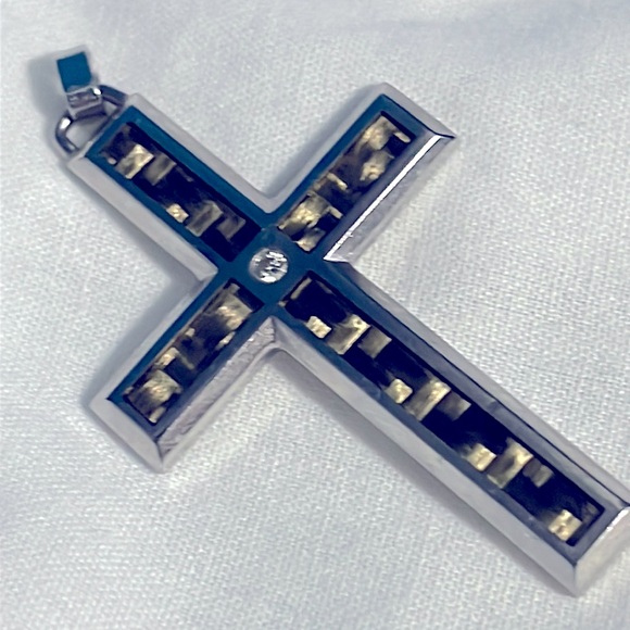 STĒL | Accessories | Mens Stl Stainless Steel Carbon Fiber Genuine Diamond Center Pendant | Poshmark